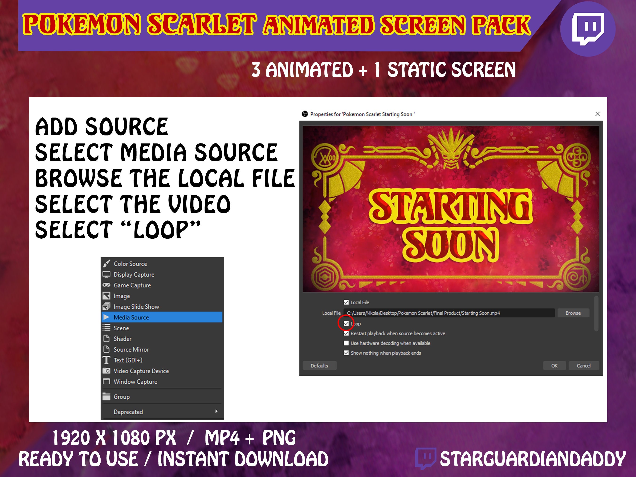 Pokemon Scarlet Theme - Twitch Animated Stream Screen Pack - Starting ...