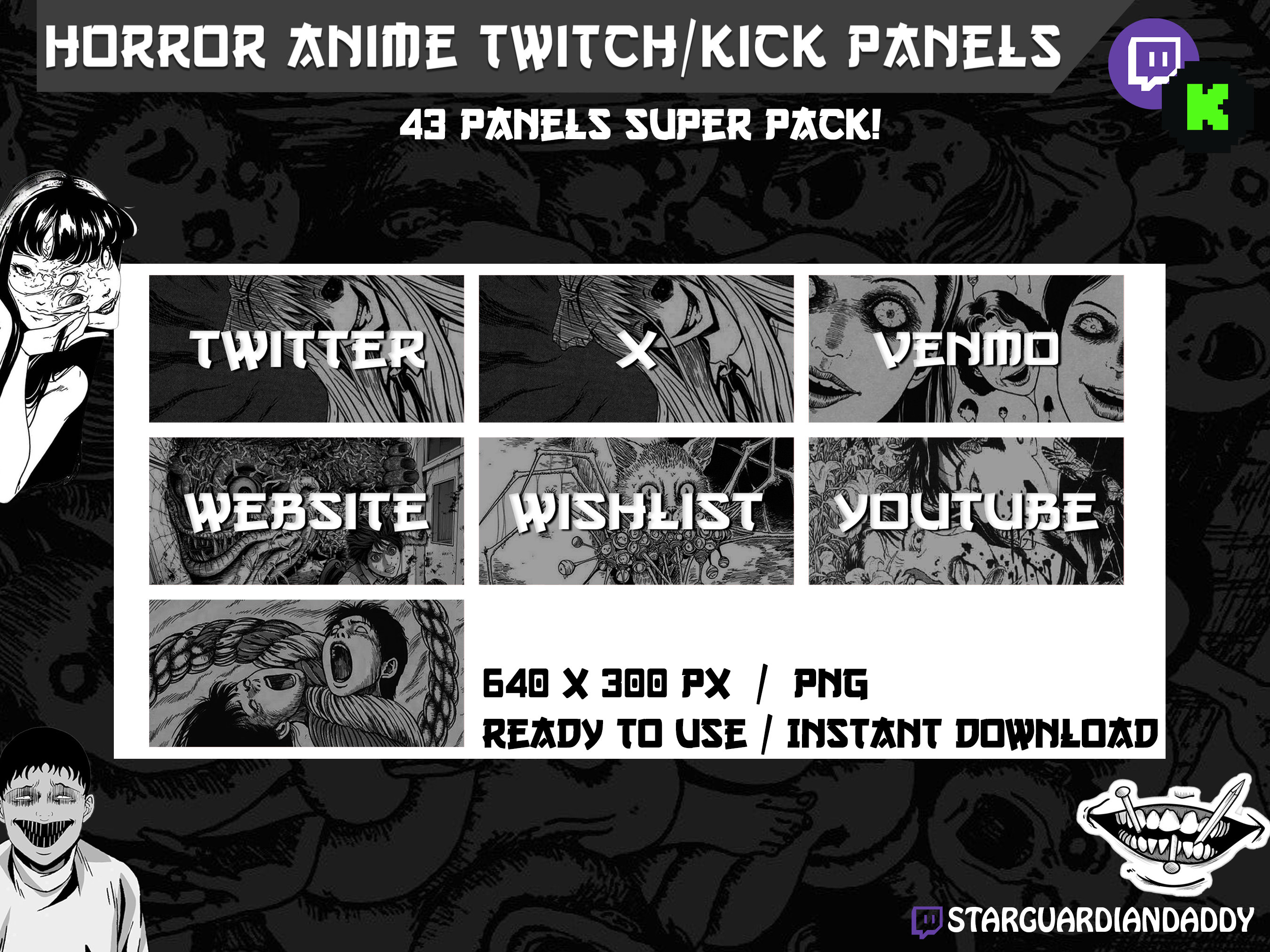 Stream Horror Anime Panels - 43 Panels - Dark Manga Twitch/kick Panels ...