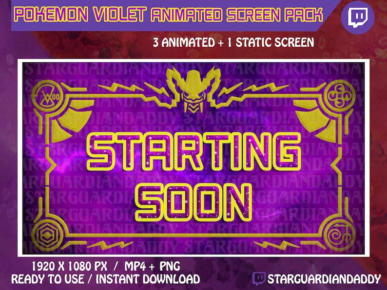 Pokemon Violet Theme Twitch Animated Stream Screen Pack Starting Soon ...