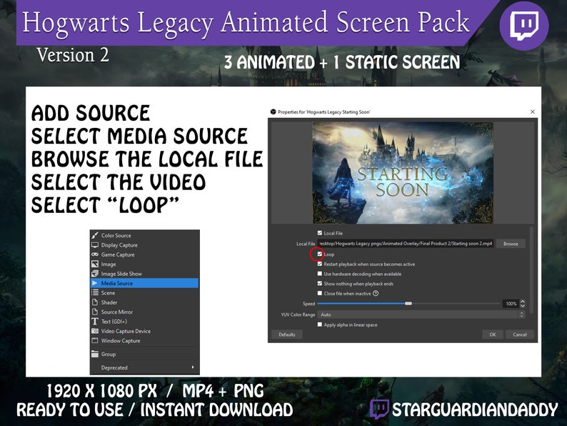 Hogwarts Legacy Screen Pack Overlay - Harry P Twitch Layout - Starting ...