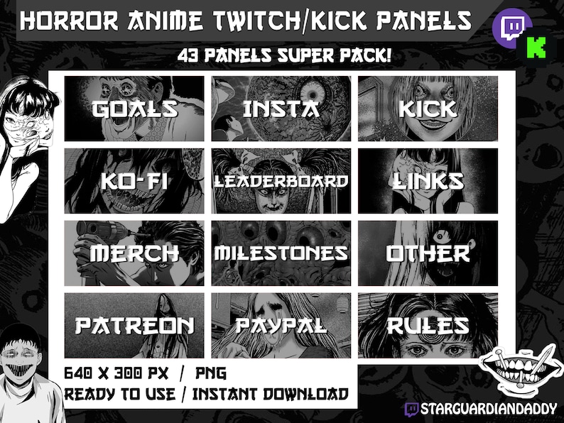 Stream Horror Anime Panels - 43 Panels - Dark Manga Twitch/kick Panels ...