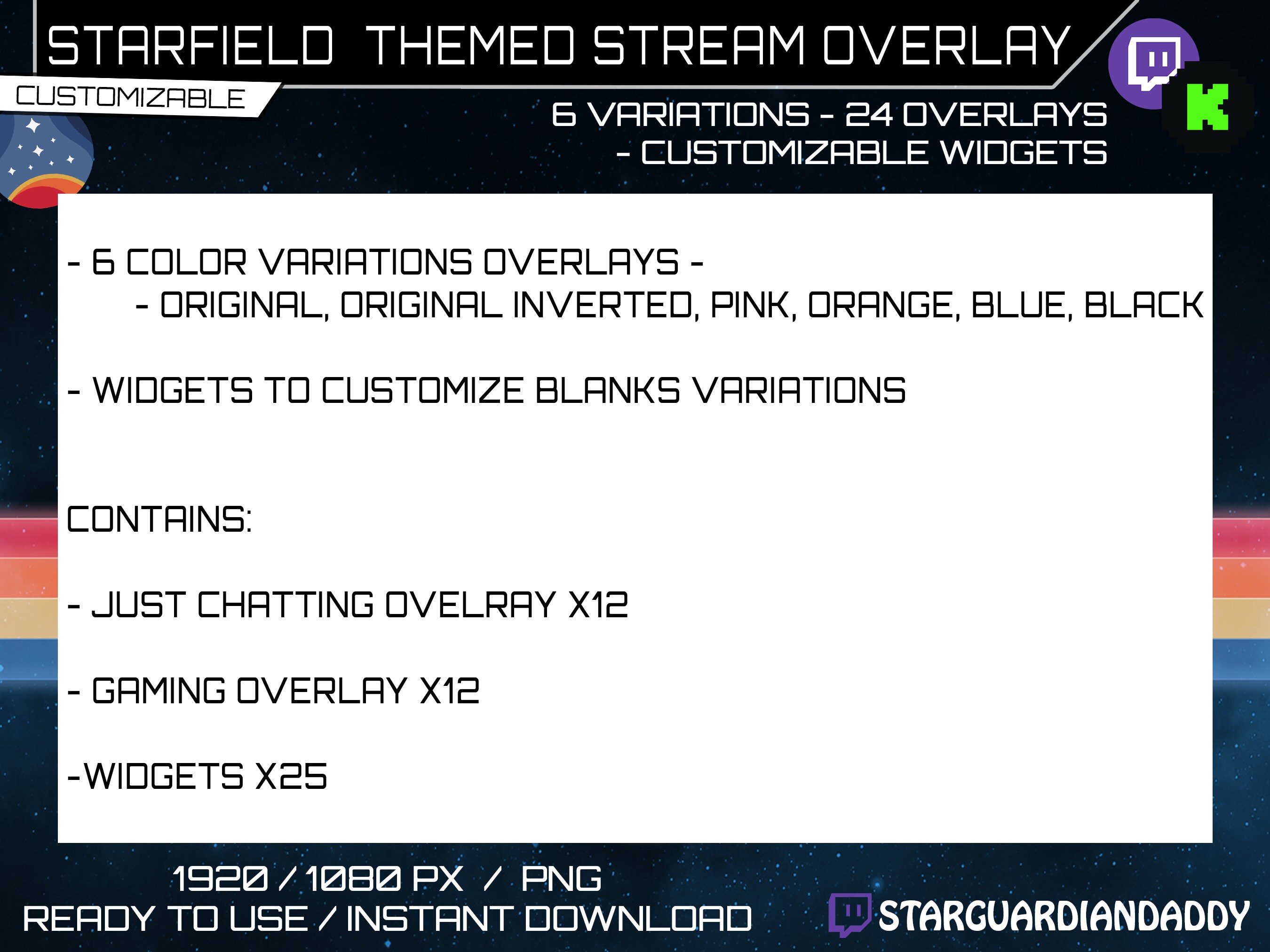 Starfield Stream Overlays X24 Customizable 6 Variations Twitch/kick ...