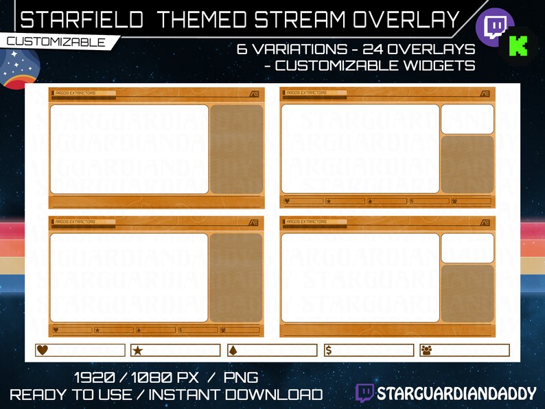 Starfield Stream Overlays X24 Customizable 6 Variations Twitch/kick ...