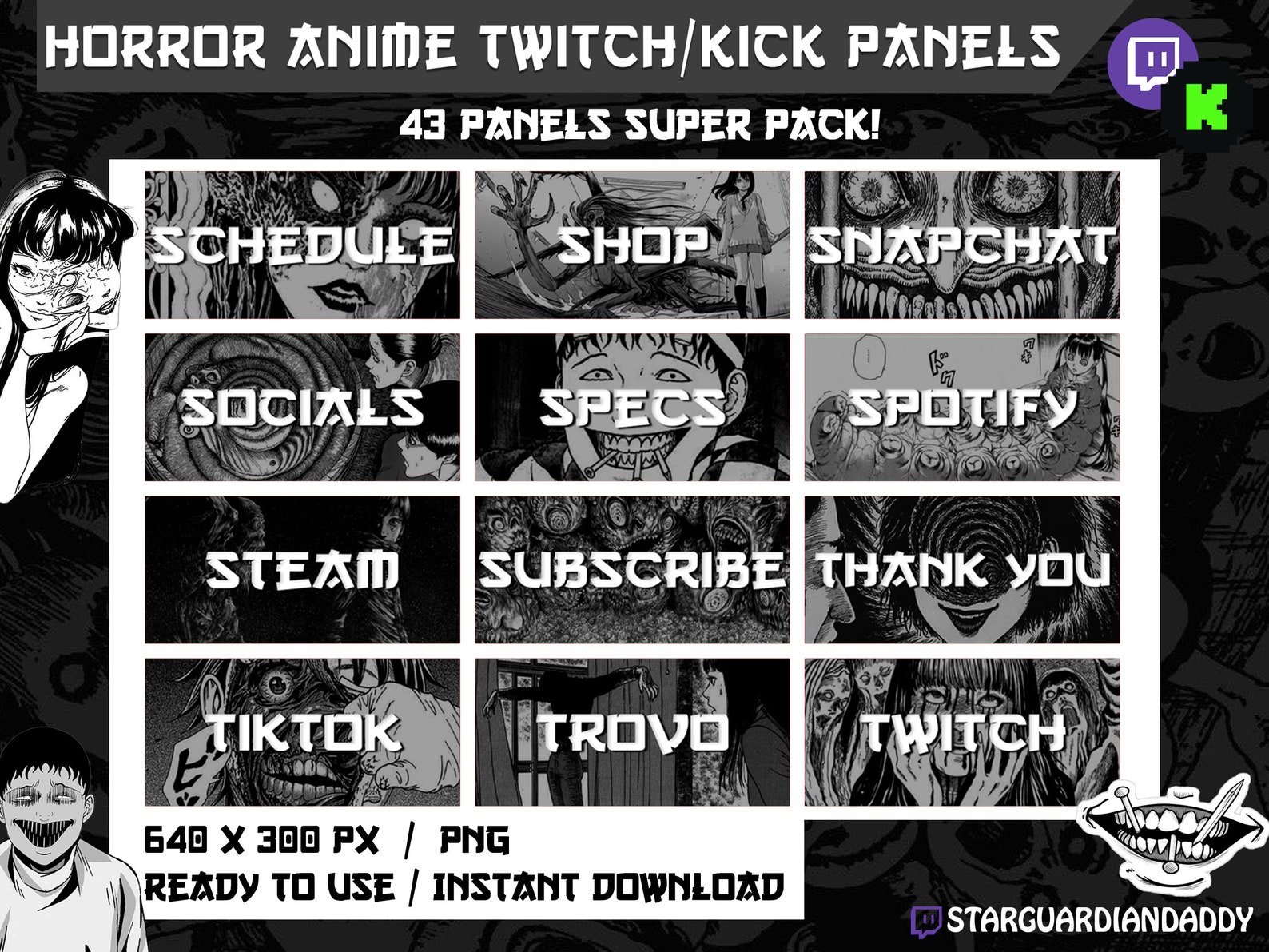 Stream Horror Anime Panels - 43 Panels - Dark Manga Twitch/kick Panels ...