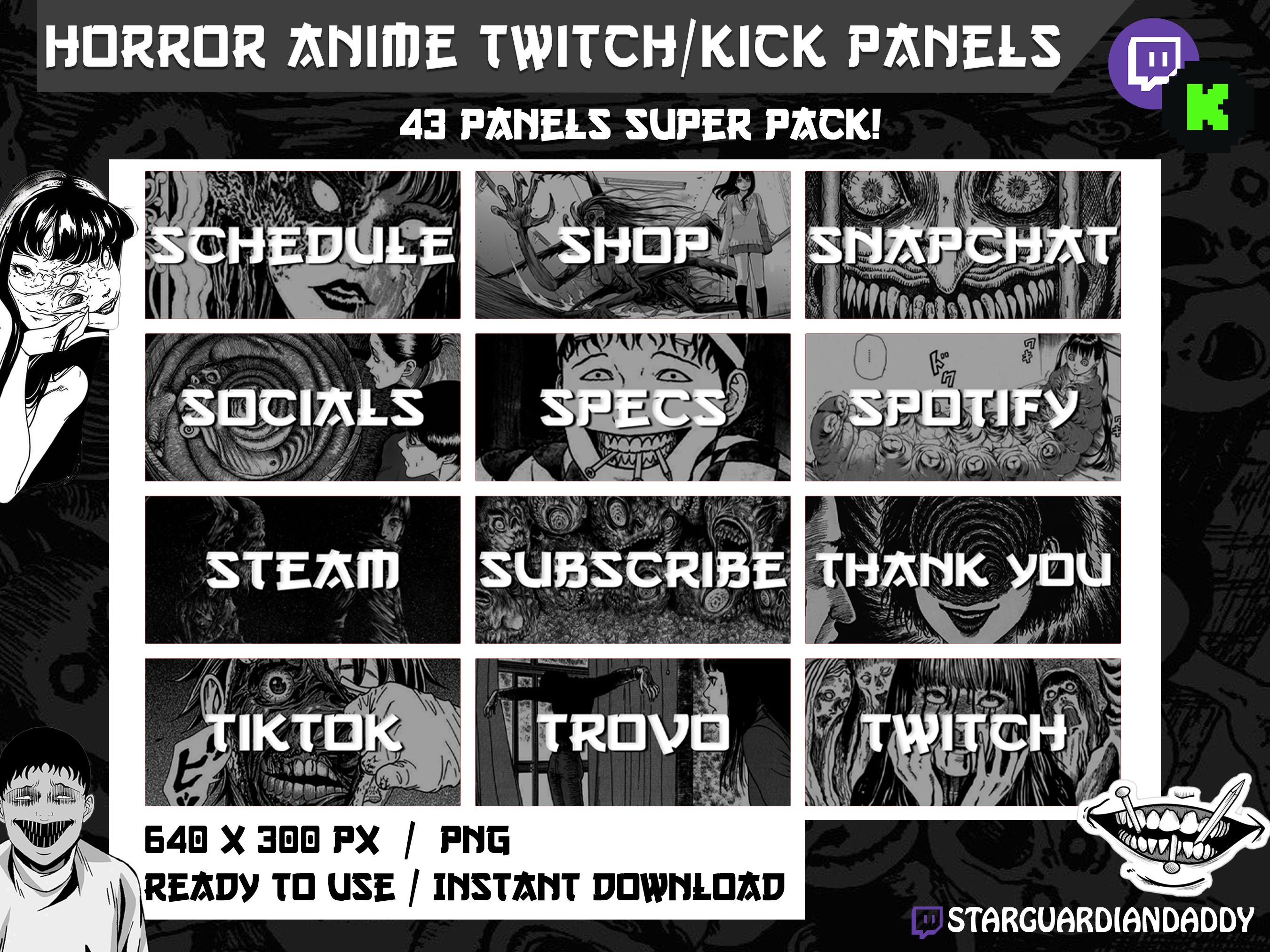 Stream Horror Anime Panels - 43 Panels - Dark Manga Twitch/kick Panels ...