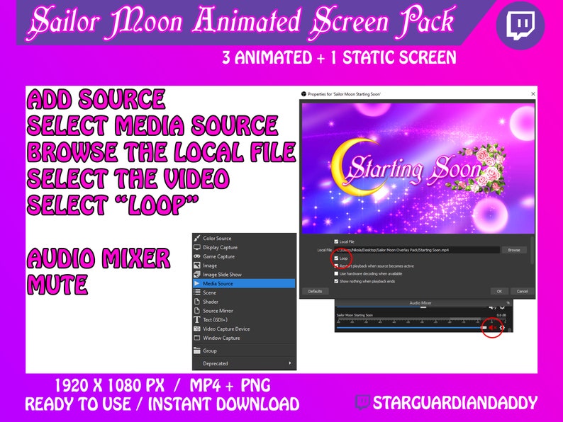 Sailor Moon Theme Twitch/kick Animated Stream Screen Pack With SFX ...