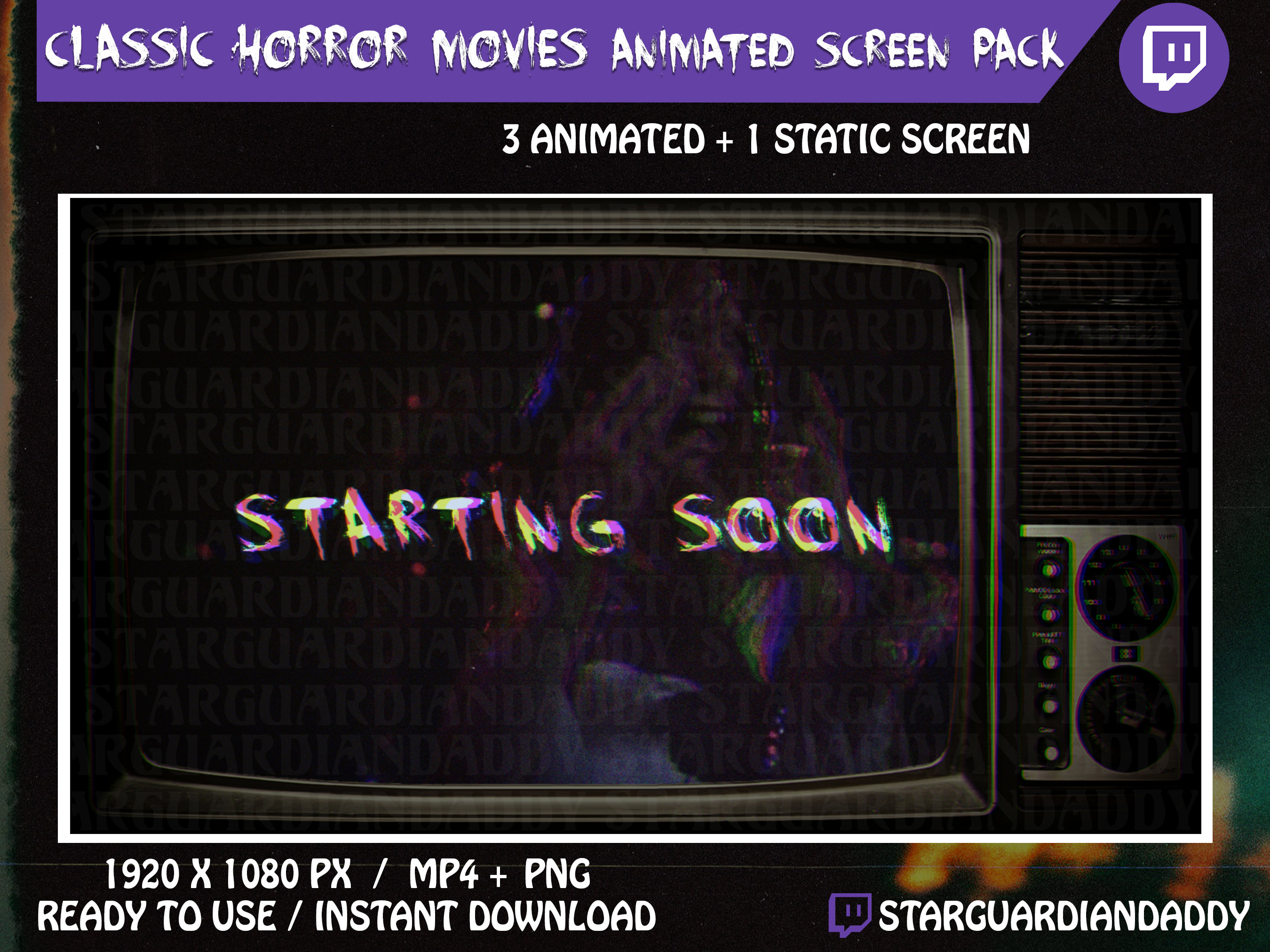 Classic Horror Movies - Old Retro TV - Twitch Animated Stream Screen ...