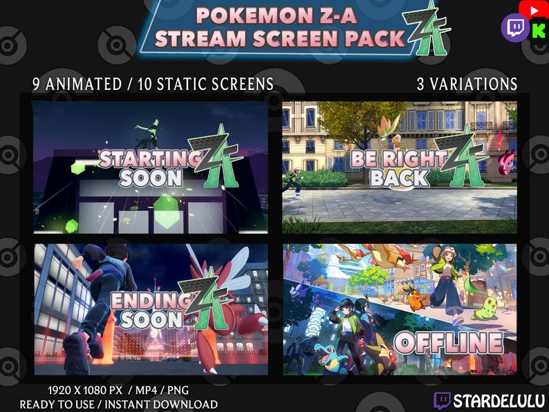 Pokémon Legends Z-A Animated Stream Screen Pack - Starting Soon / Be ...