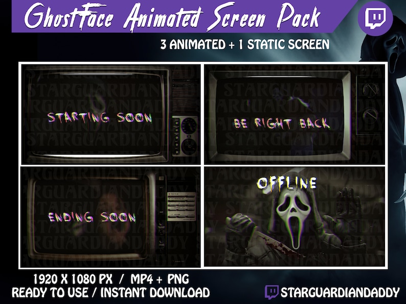 Ghostface Scream Twitch Animated Stream Screen Pack Starting Soon / Be ...