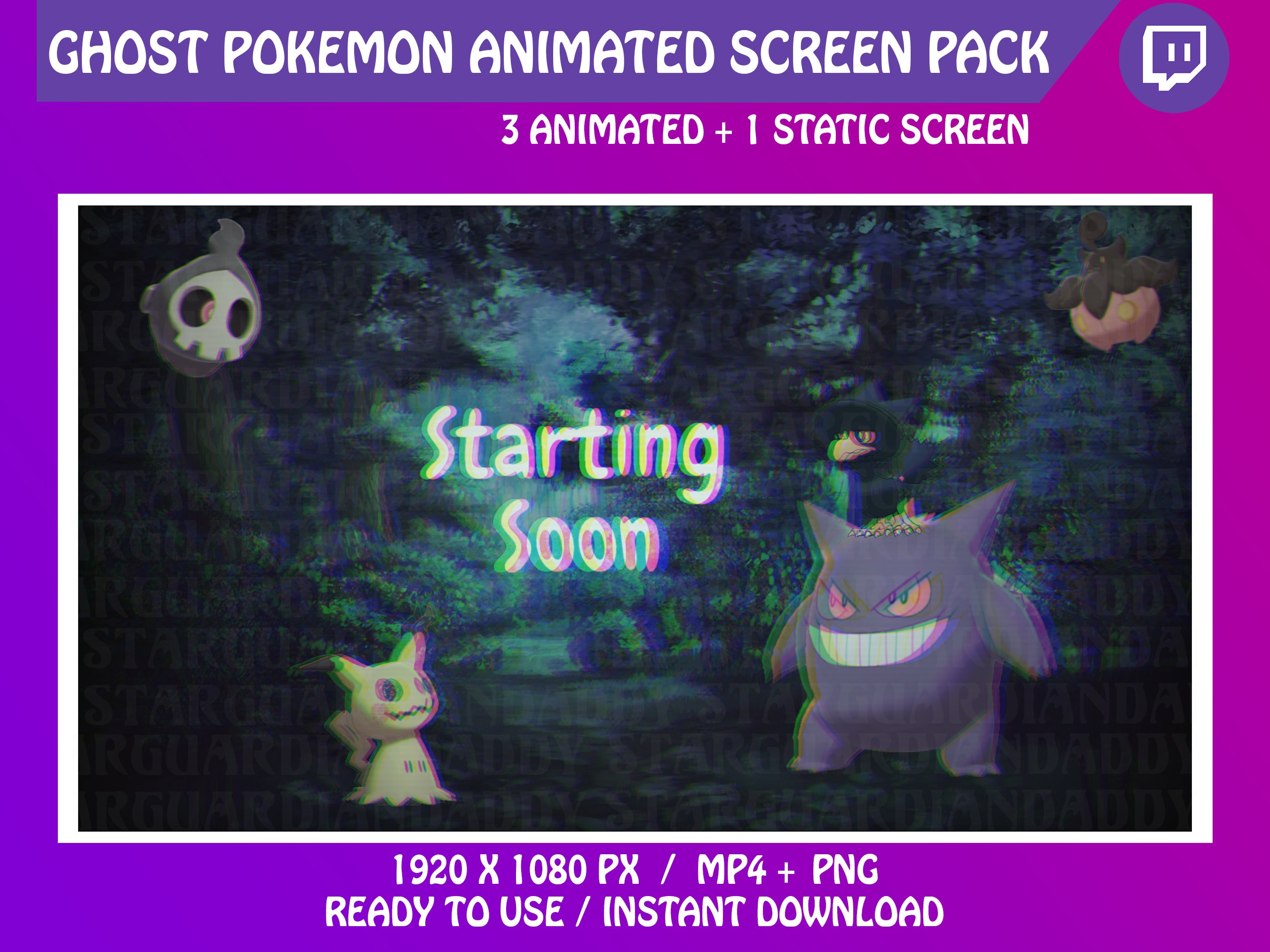 Ghost Pokemon Theme - Twitch Animated Stream Screen Pack - Starting ...