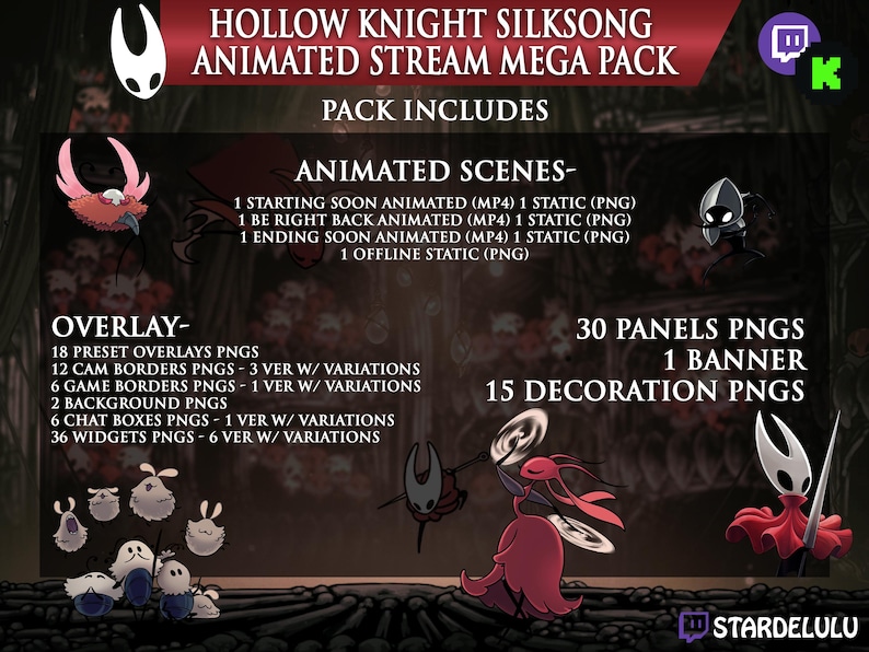 Hollow Knight: Silksong Animated Stream MEGA PACK - Over 130+ Assets ...