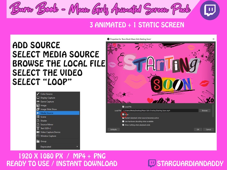 Burn Book - Mean Girls - Pink Journal - Twitch Animated Stream Screen ...