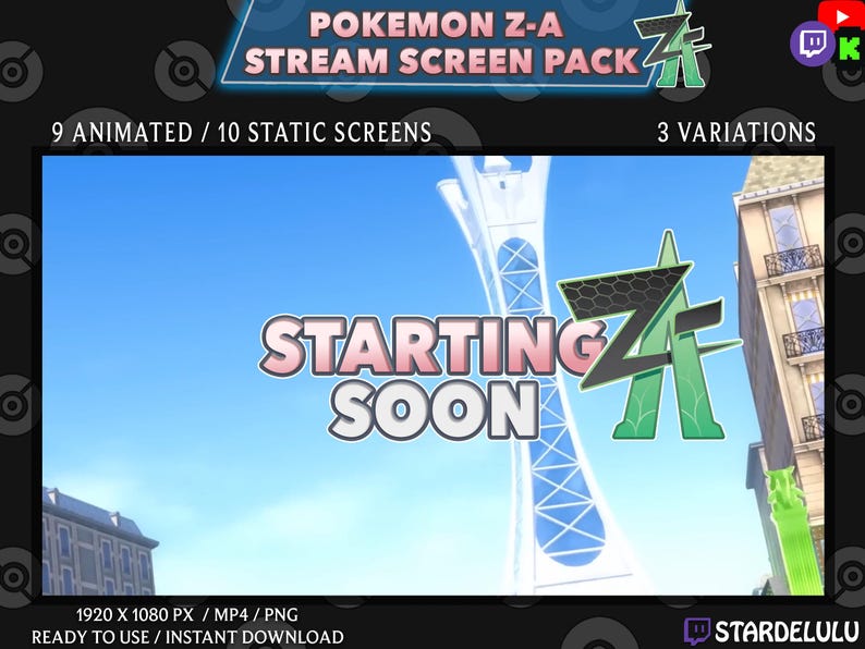 Pokémon Legends Z-A Animated Stream Screen Pack - Starting Soon / Be ...