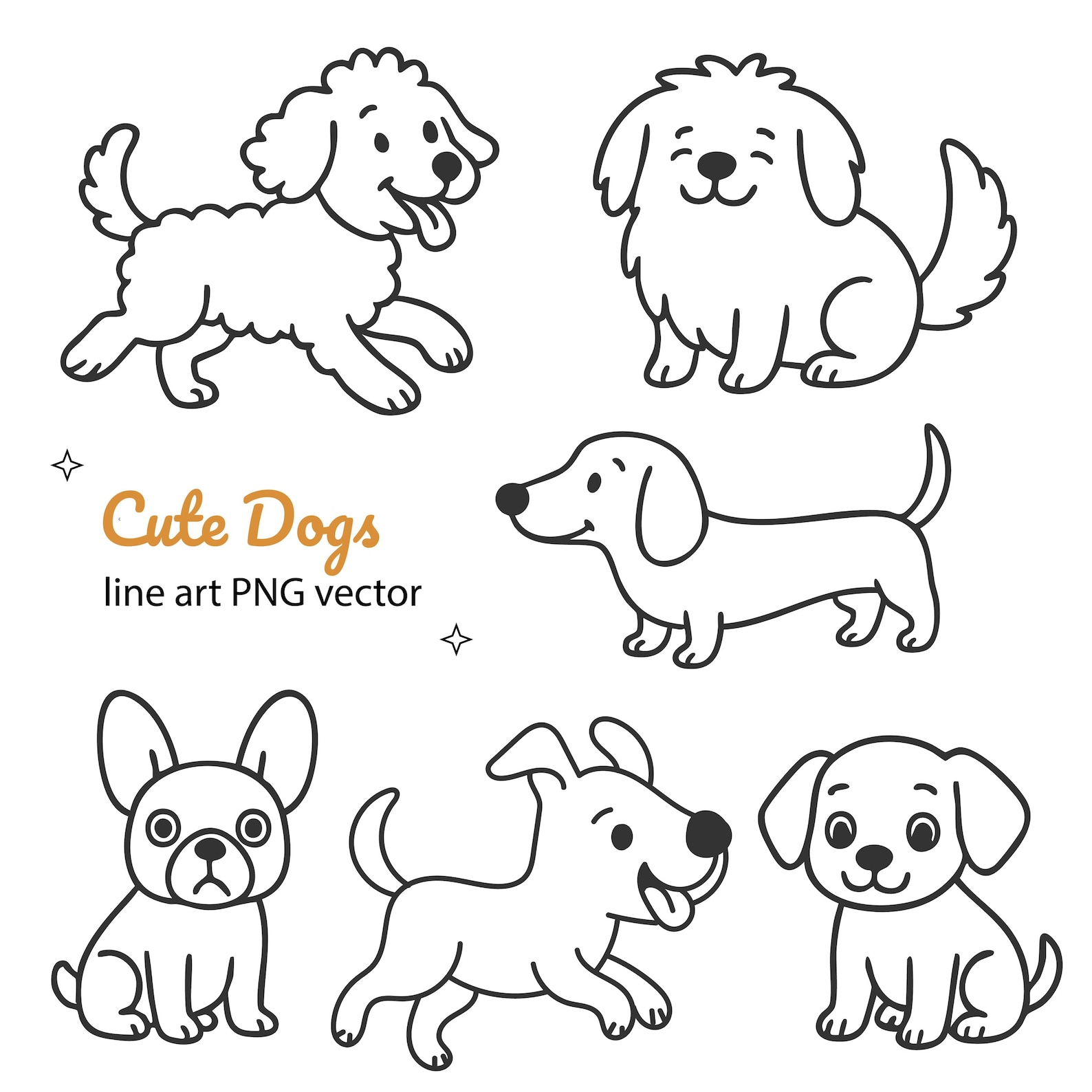 Funny Dog Line Art Vector Set: Doodle Clipart (PNG + EPS) - Etsy