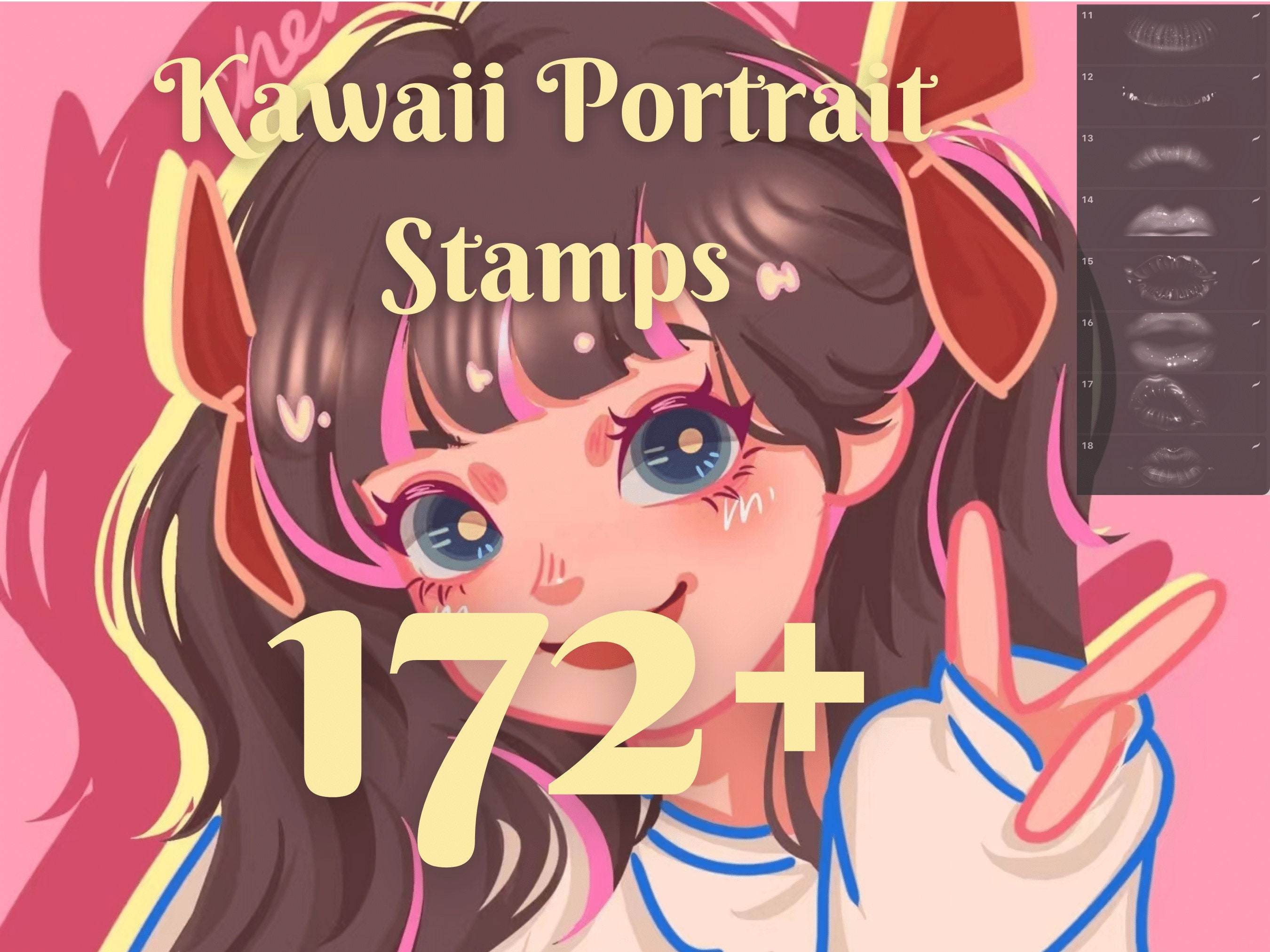 172 Kawaii Portrait Procreate Stamps Cute Lip,gesture,eye Procreate ...