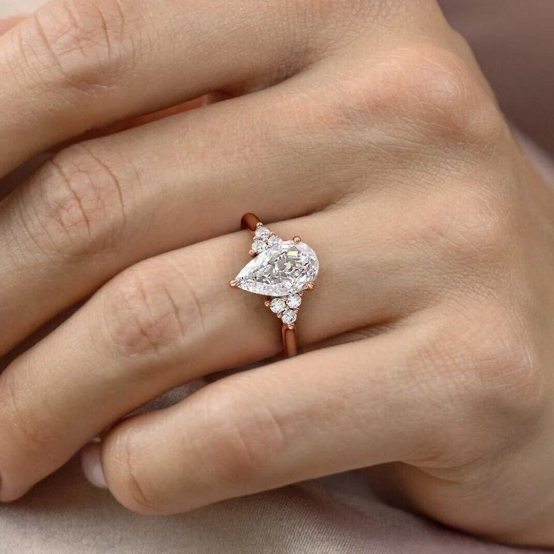 Pear Shape Engagement Ring Three Stone Rings Tear Drop Wedding Ring in ...