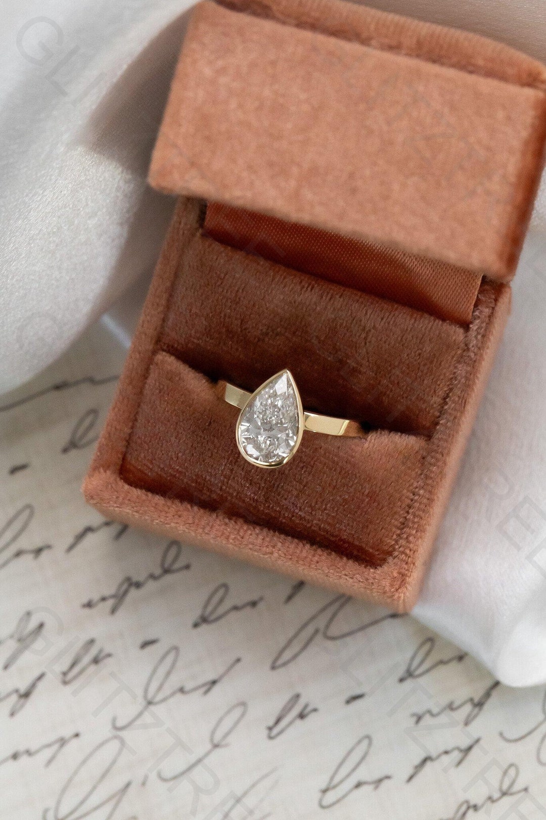 Pear Shaped Solitaire Engagement Ring Bezel Set Teardrop Diamond ...