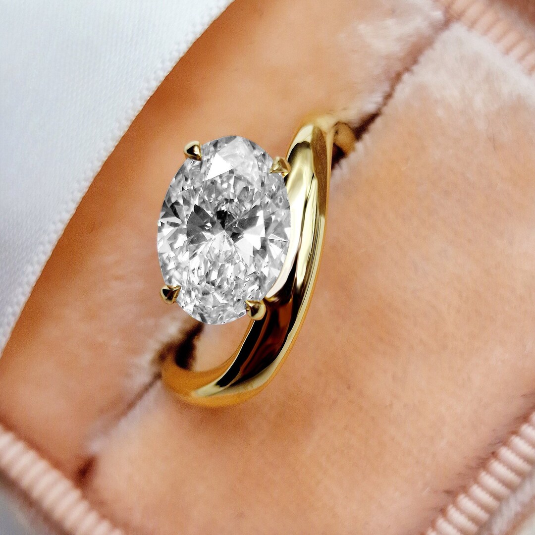 Oval Cut Wave Diamond Engagement Ring East West Ring Wedding Ring ...