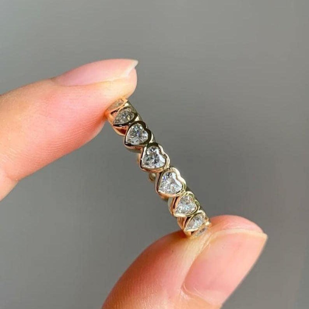 Heart Cut Moissanite Full Eternity Bezel Set Wedding Band, Stackable ...