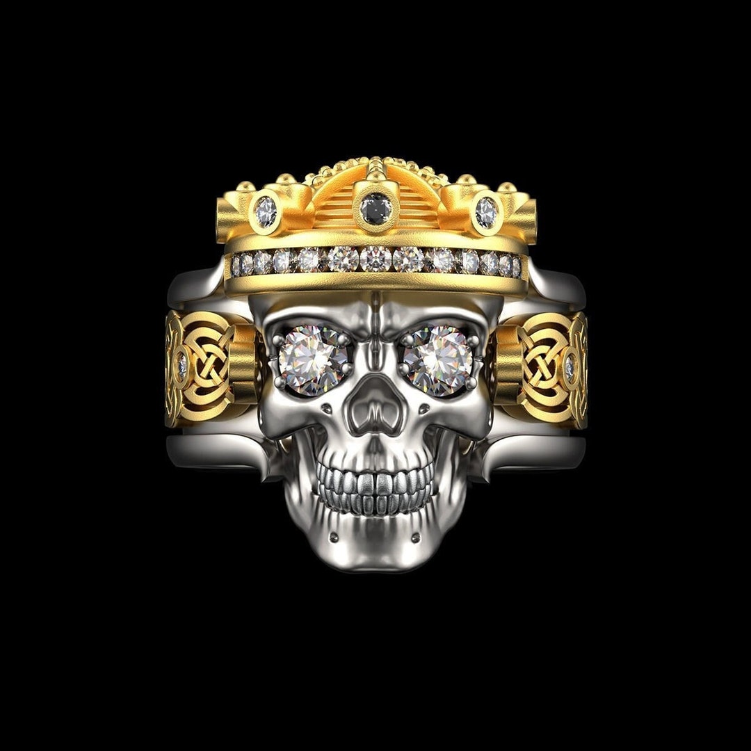 14k Gold Over Skull Diamond Ring / Skull Head Ring / Unique Skull Ring ...