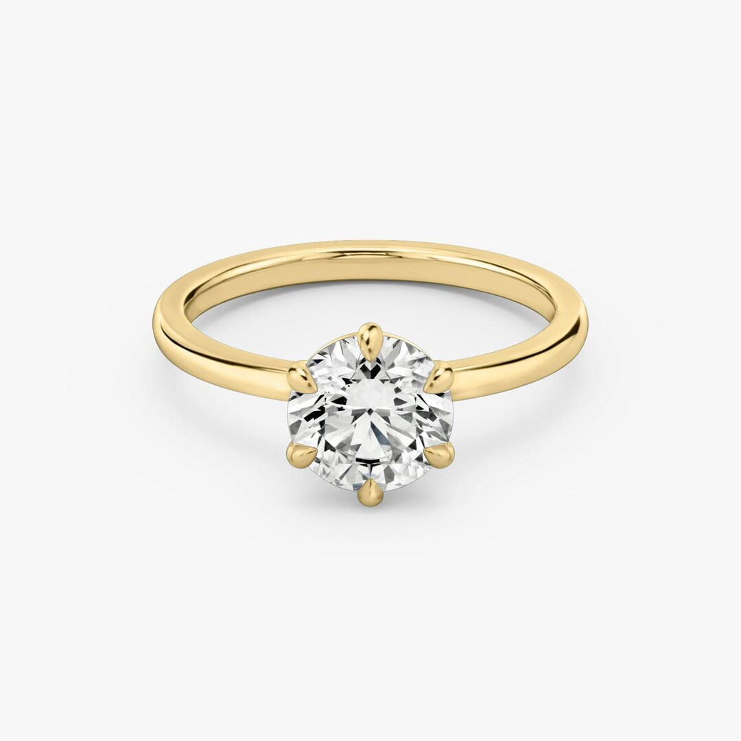 6 Prong Round Solitaire Engagement Ring, Lab Created Diamond Rings ...