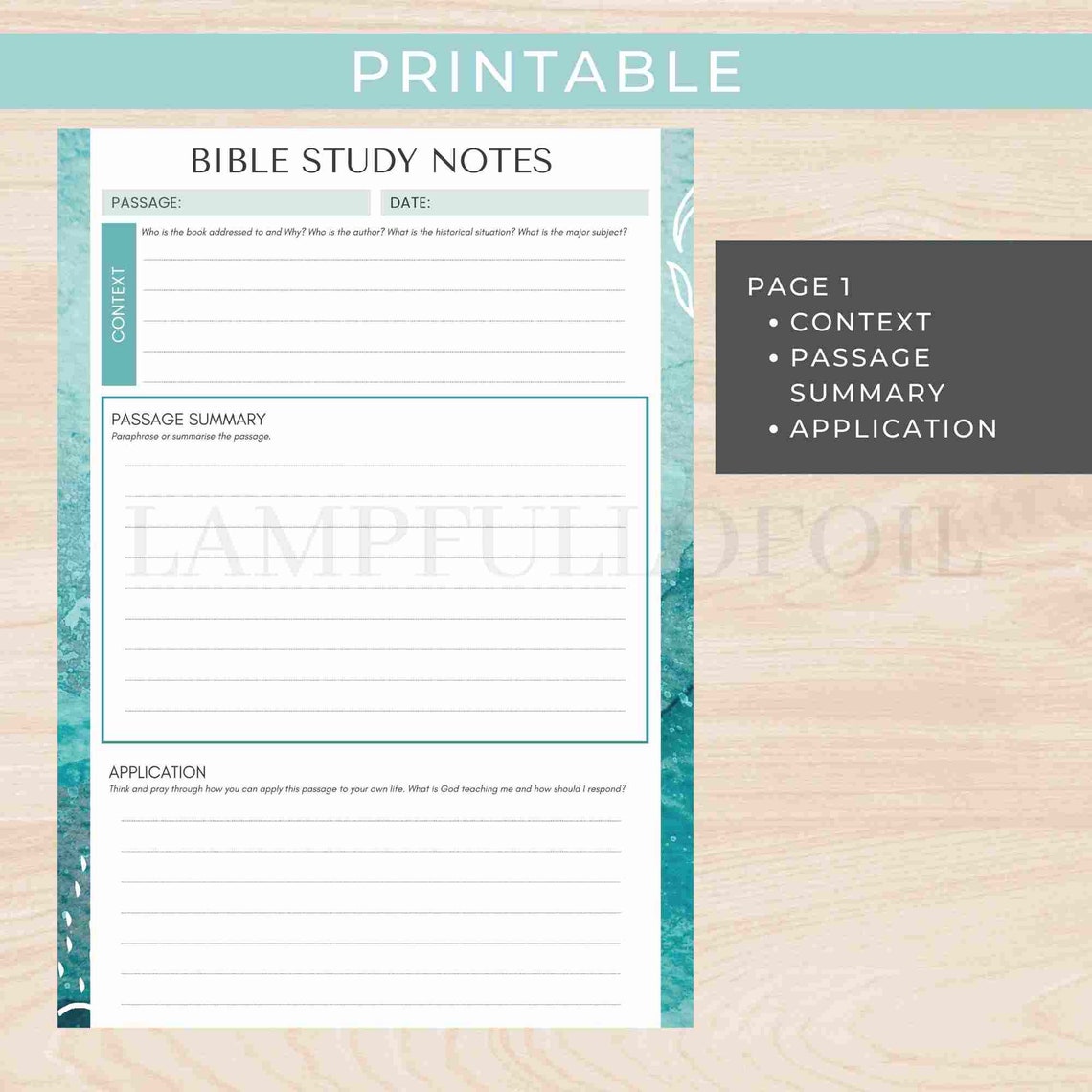 Bible Study Printable Bible Chapter Summary INSTANT DOWNLOAD - Etsy