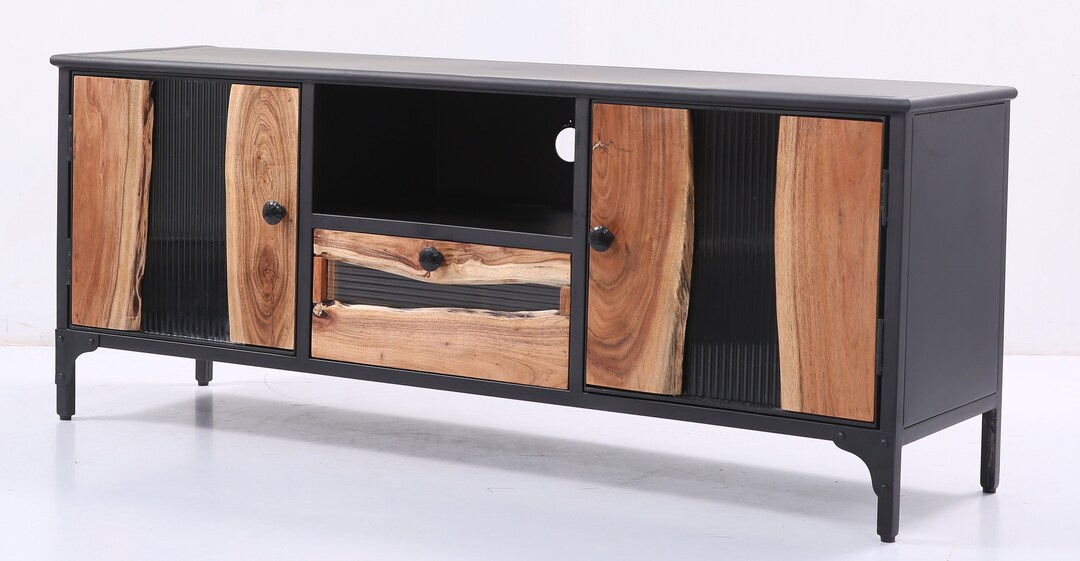 TV Unit With Industrial Live Edge Door - Etsy