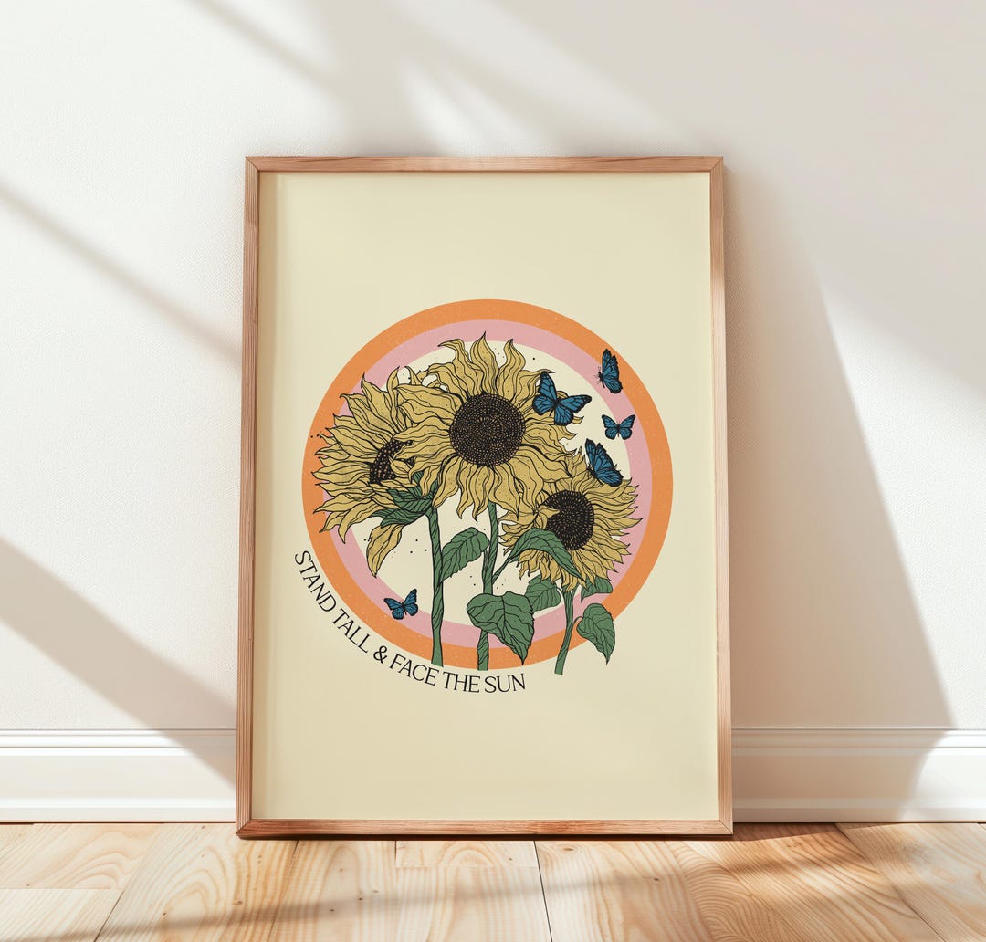 Retro Sunflowers Canvas Poster, Cottagecore Flower Poster, Bohemian ...