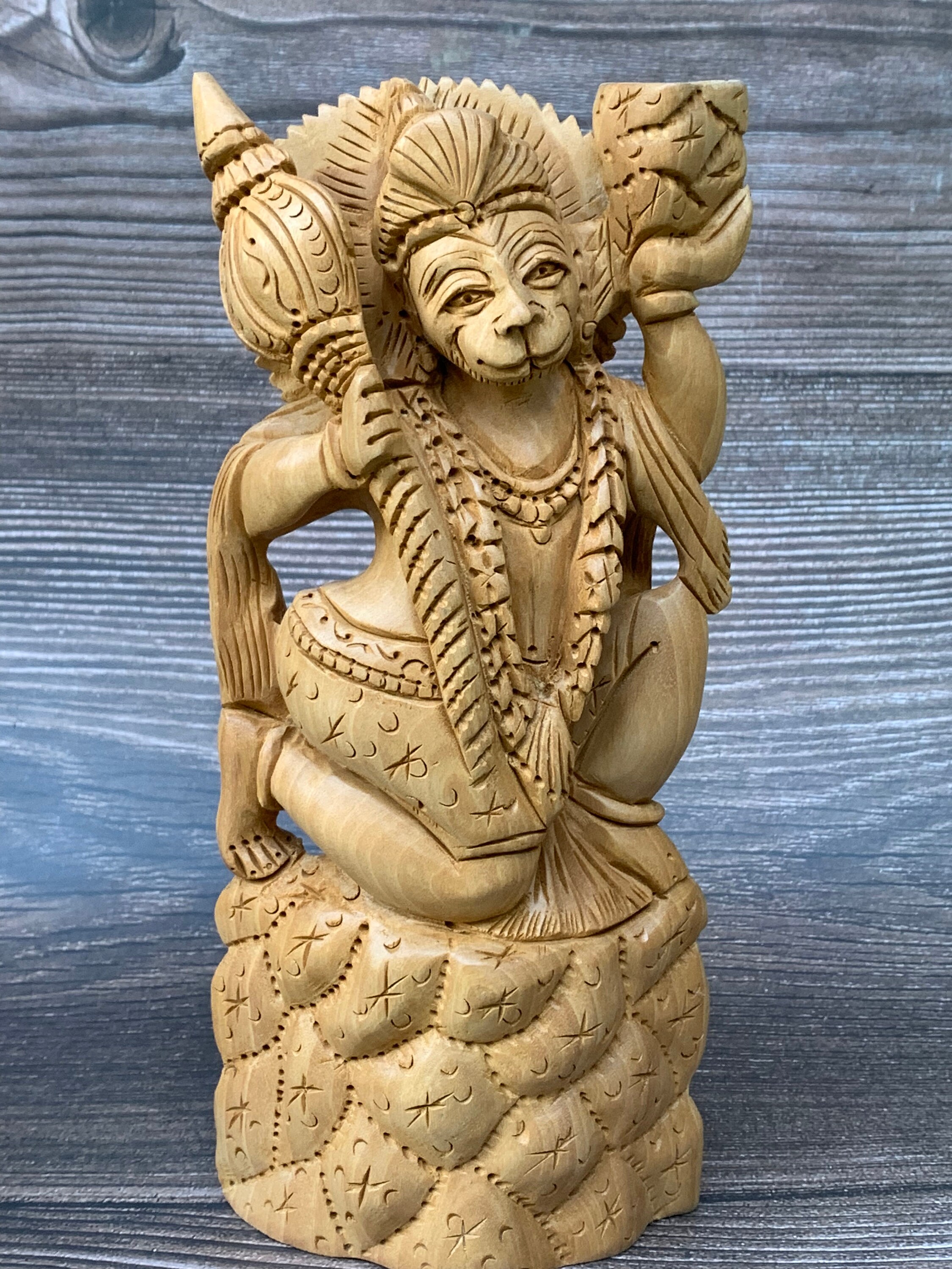 Wooden Hanuman 8 Inches Statue Handmade Fine Carved - Etsy