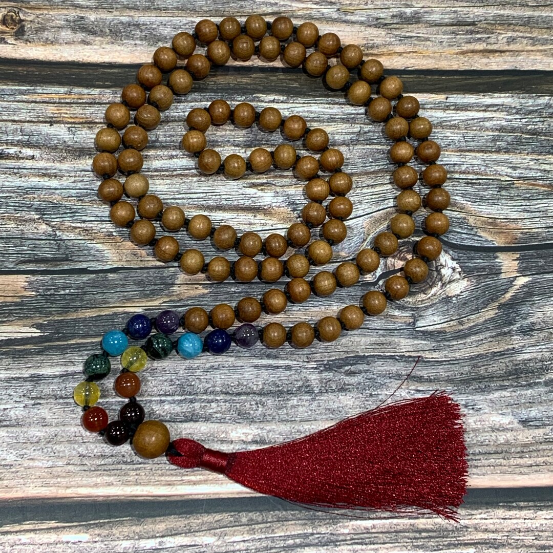 Seven Chakra Mala With Wooden Beads, Himalayan Wood, Blessed Mala, 108 ...