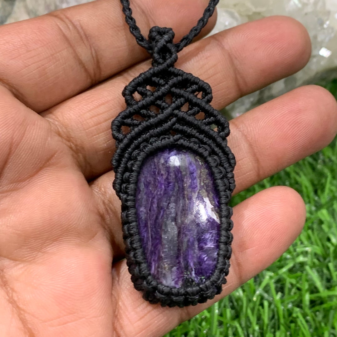 Natural Charoite Macrame Necklace - Etsy