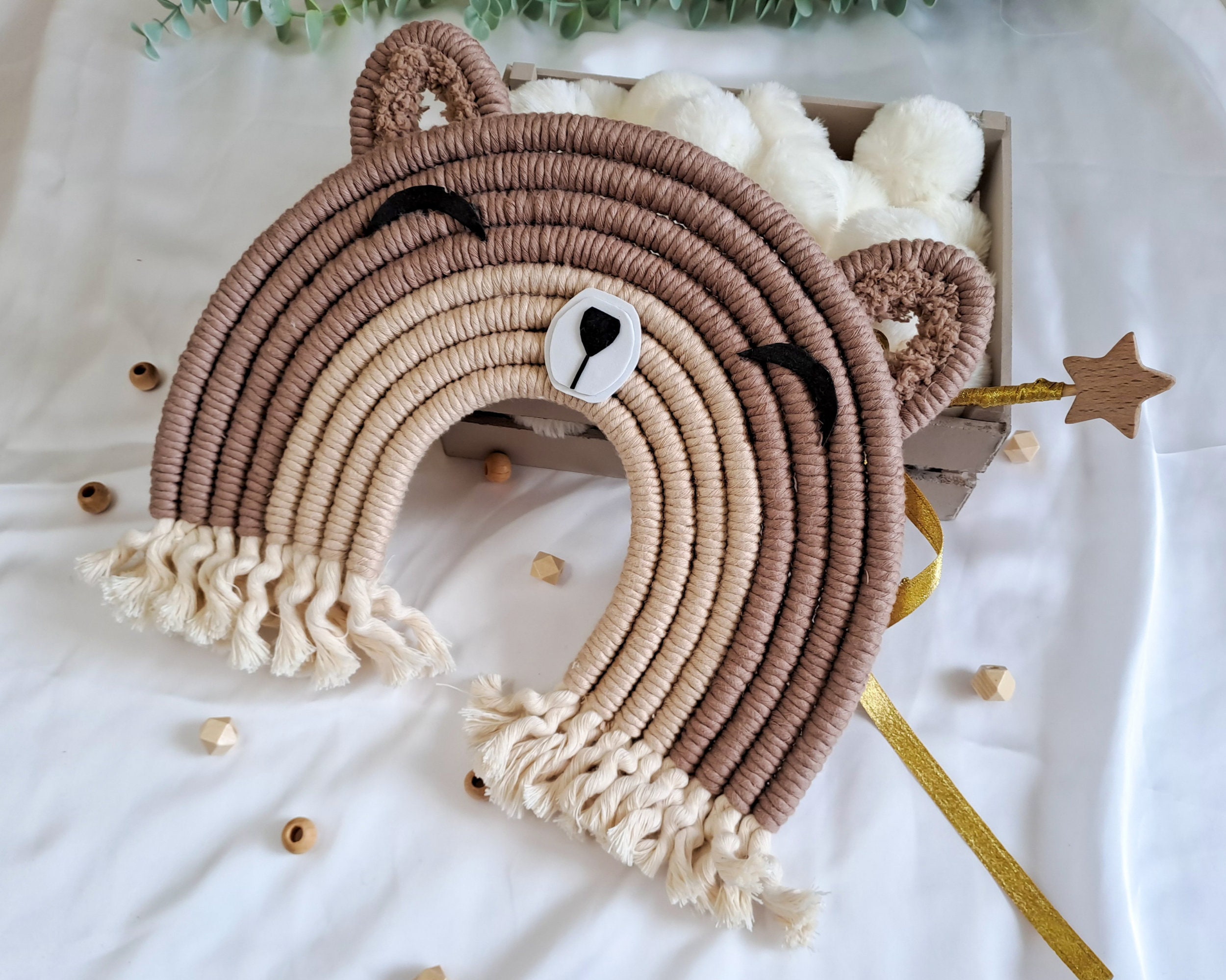 Bear Decor, Bear Macrame Decor, Macrame Rainbow, Safari Nursery Wall ...