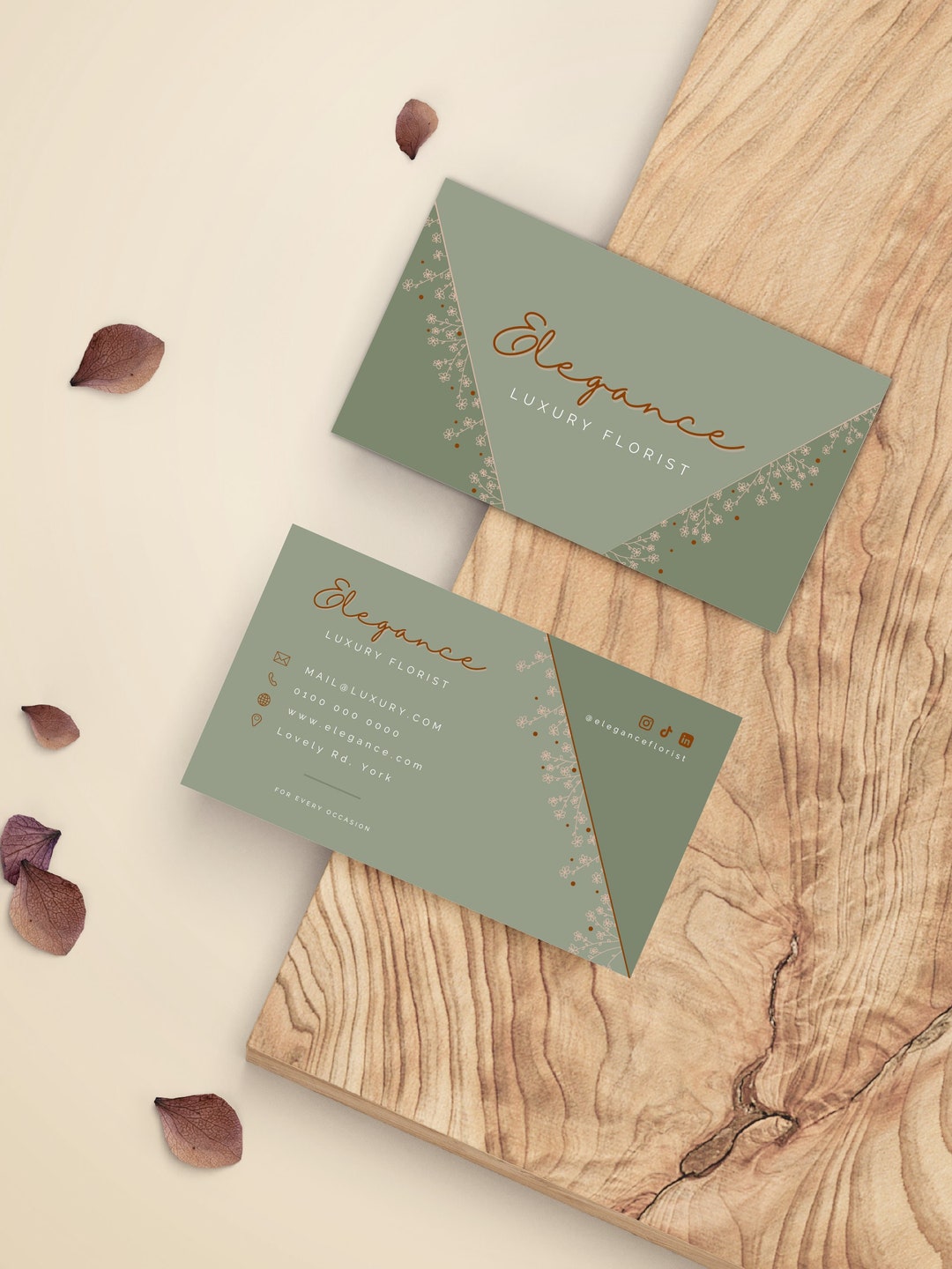 Elegance Sage Green Business Card, Digital Download, Florist, Canva - Etsy