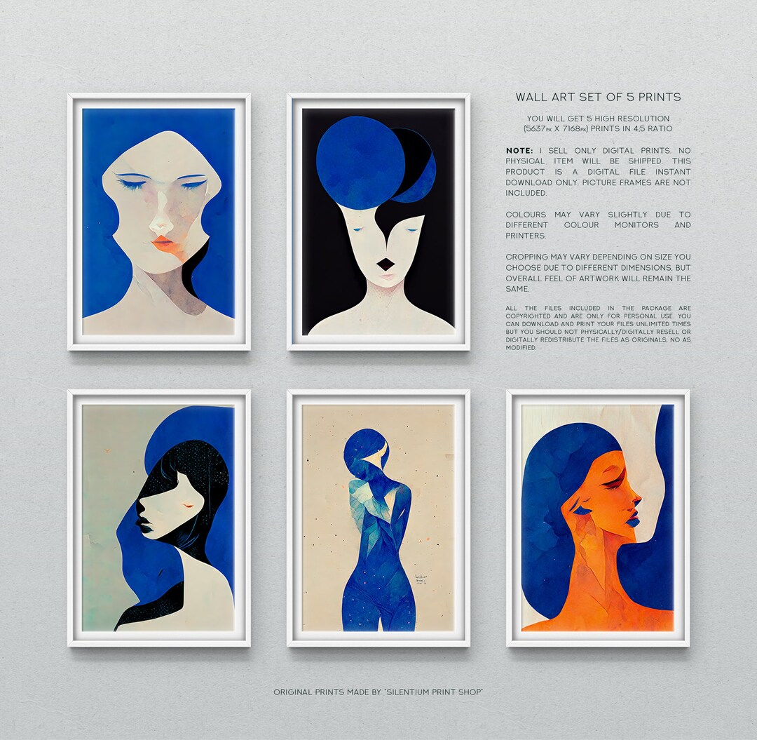 Abstract Woman Print Blue Color Gallery Wall Prints Printable Wall Art ...