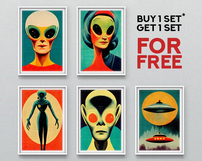 Vintage Style Sci-fi Alien Poster Downloadable JPEG Wall Art Print ...