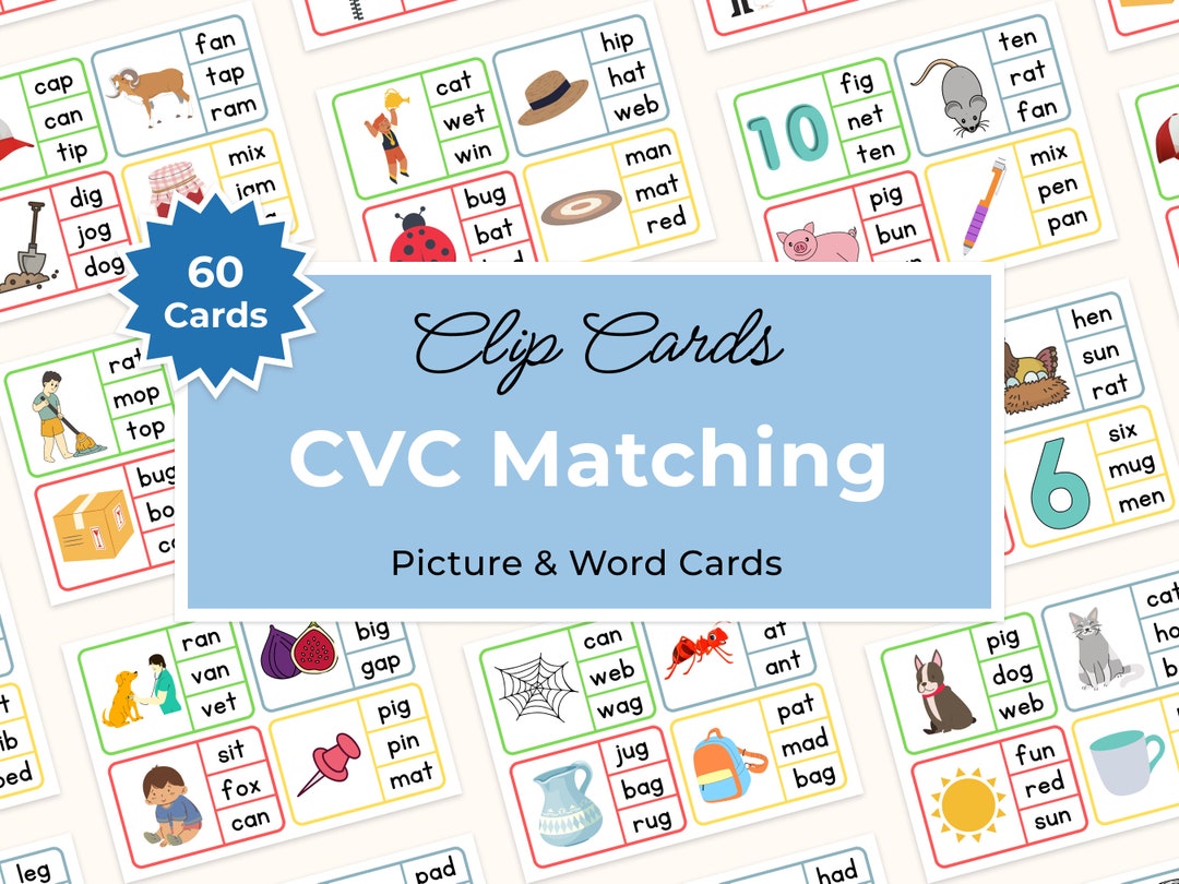 CVC Matching! Clip Cards! Pictures & Words! CVC! Early Reading! Phonics ...