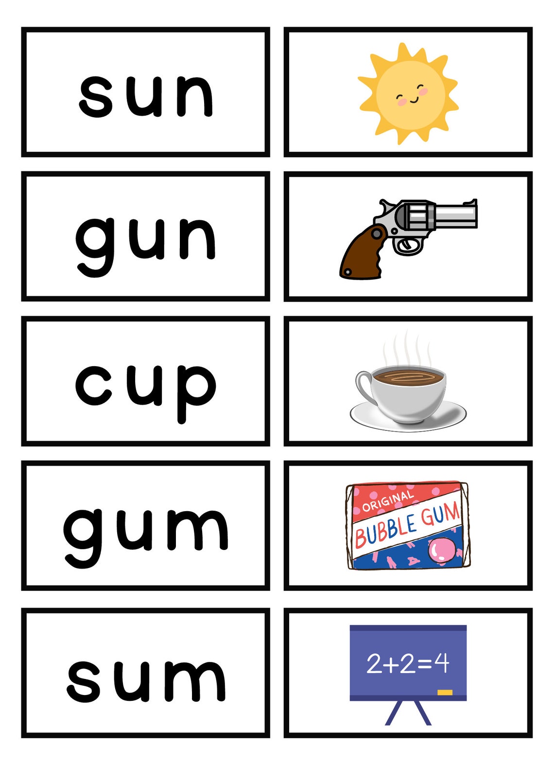 CVC Words Picture Cards Word Families Matching Flashcards CVC Games ...