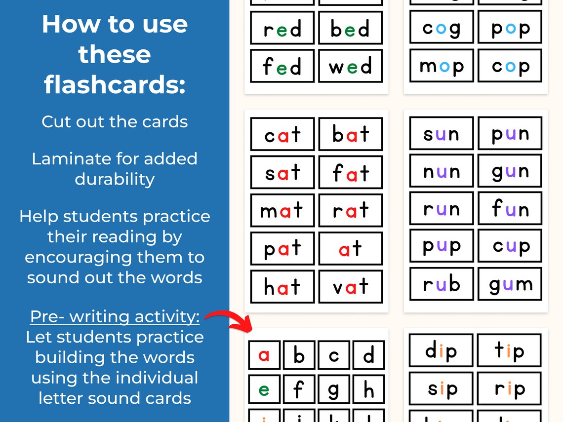 CVC Words! Flashcards! Consonant Vowel Consonant! Printable ...
