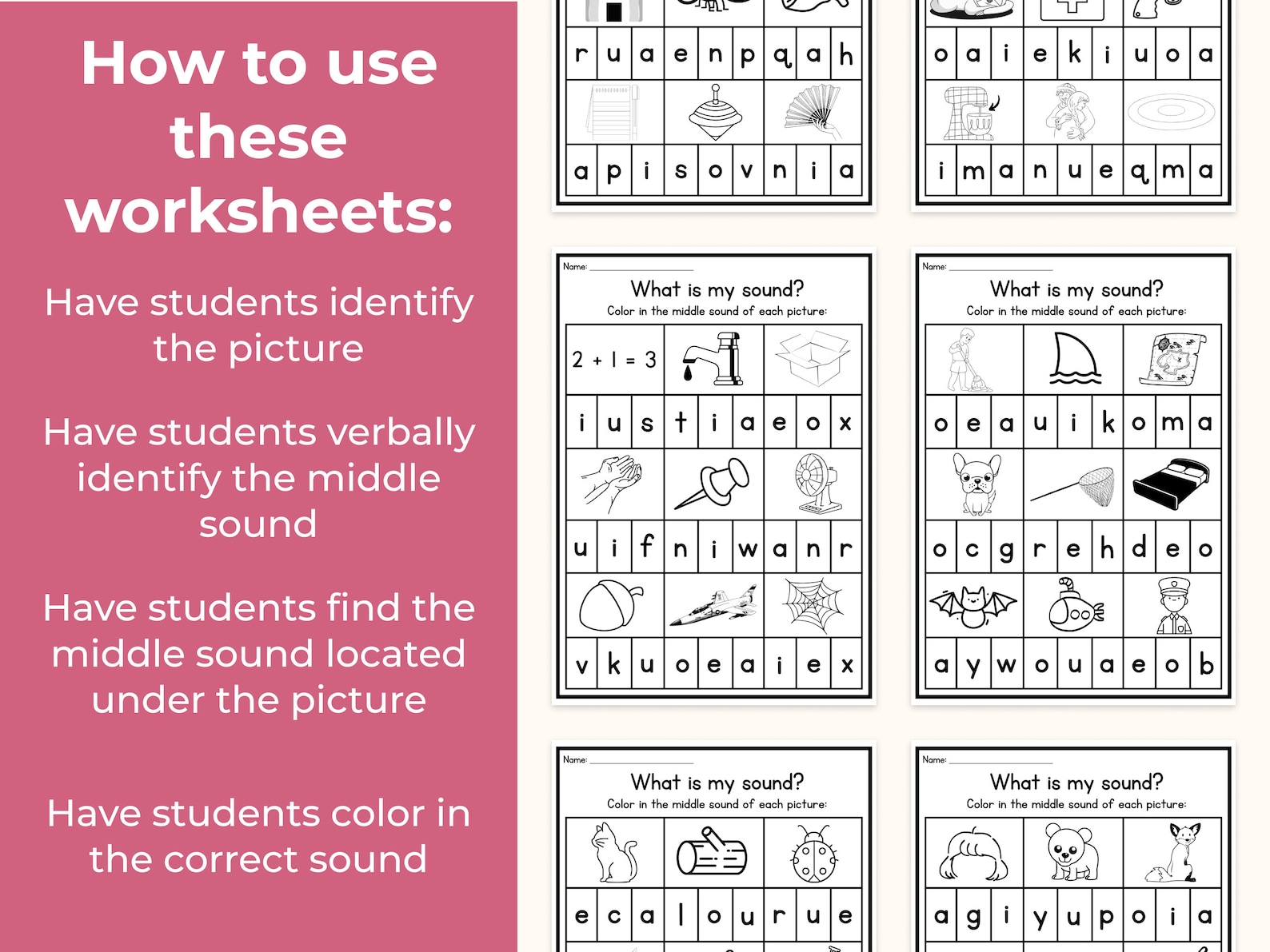 Medial Sound Worksheets! Middle Sound Worksheets! Phonics! Pre ...