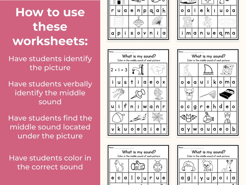Medial Sound Worksheets! Middle Sound Worksheets! Phonics! Pre ...