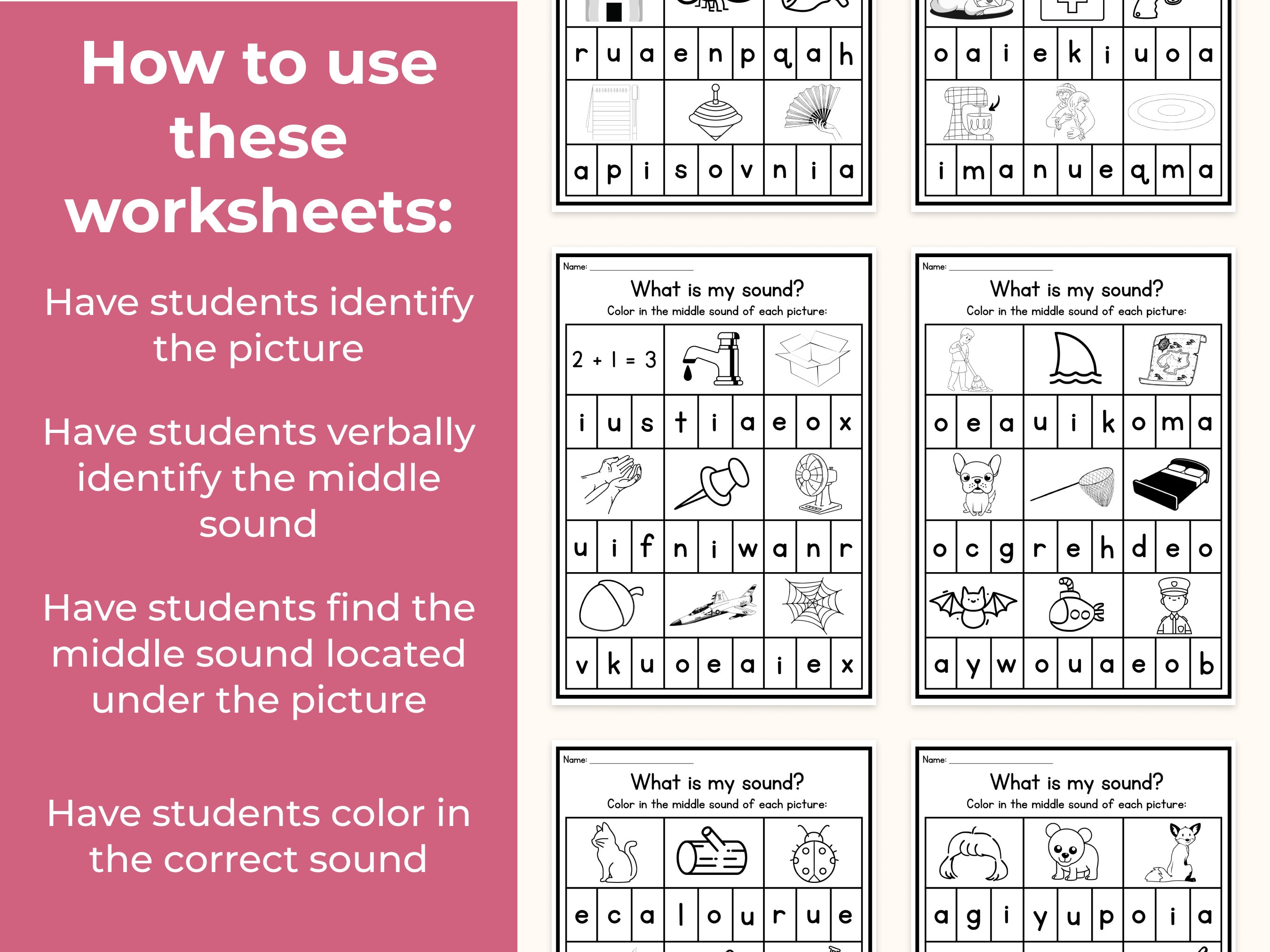 Medial Sound Worksheets! Middle Sound Worksheets! Phonics! Pre ...