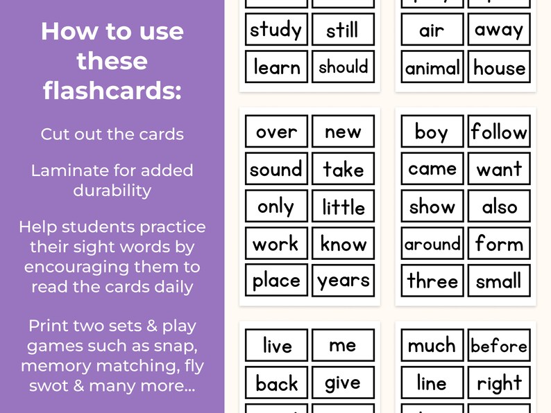 Fry's Second 100 Sight Words. Printable. Flashcards. Elementary School. First Grade. Second ...