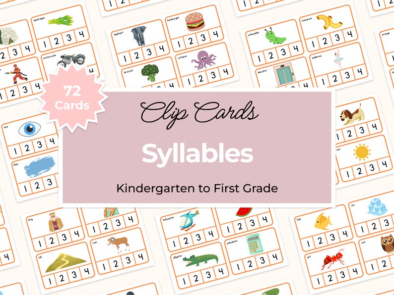 Syllables. Clip Cards. Counting Syllables. Printable. Kindergarten ...