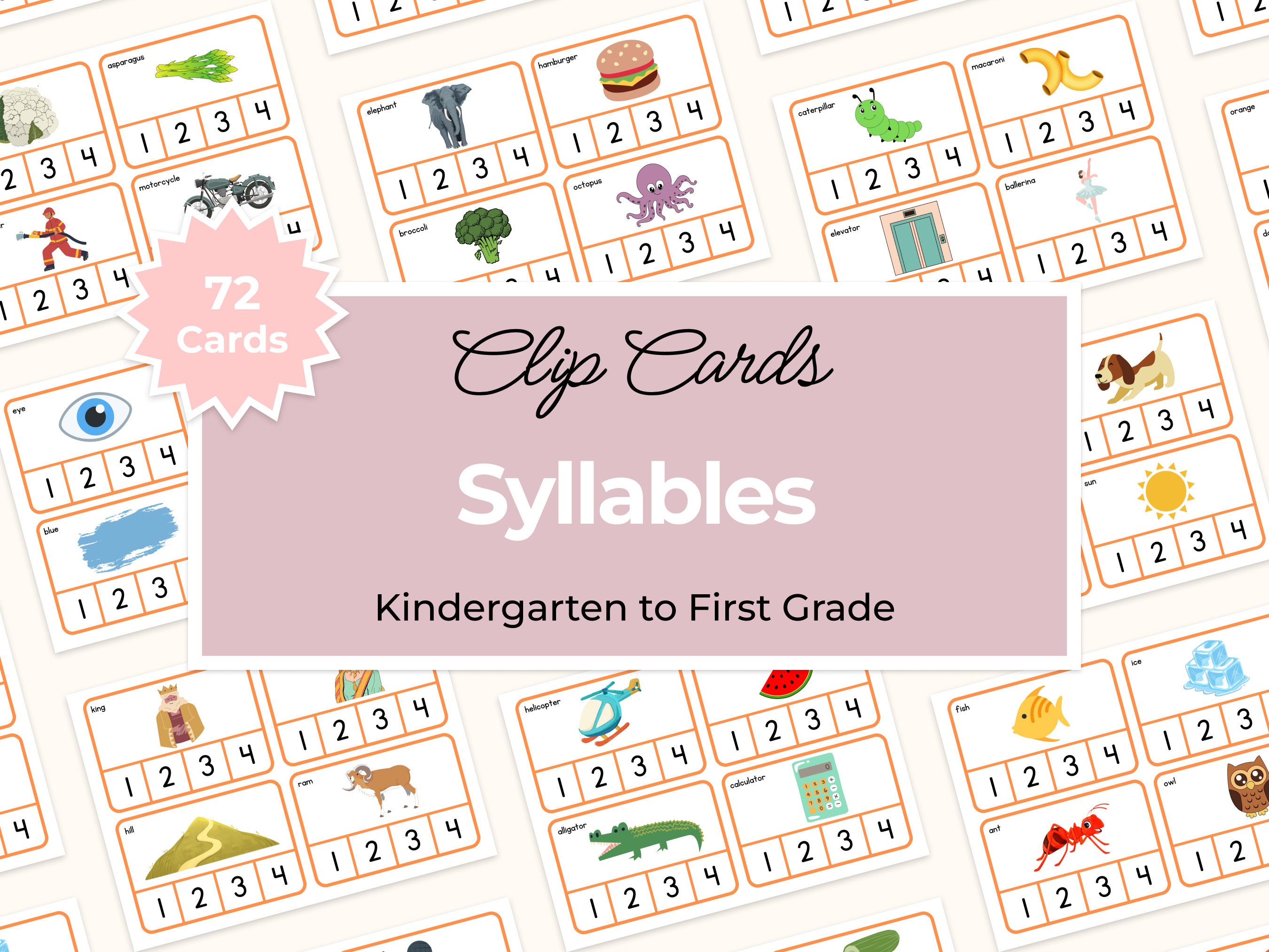 Syllables. Clip Cards. Counting Syllables. Printable. Kindergarten ...