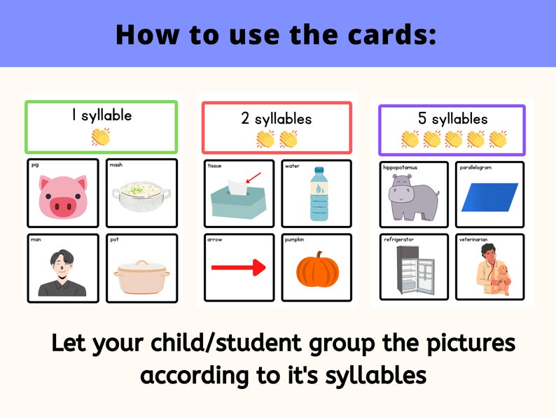 Syllable. Syllables Sorting Cards. Sorting Activity. Grouping Syllables ...