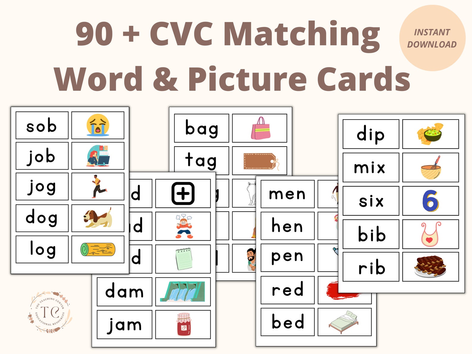 CVC Words. Picture Cards. Word Families. Matching Flashcards. - Etsy