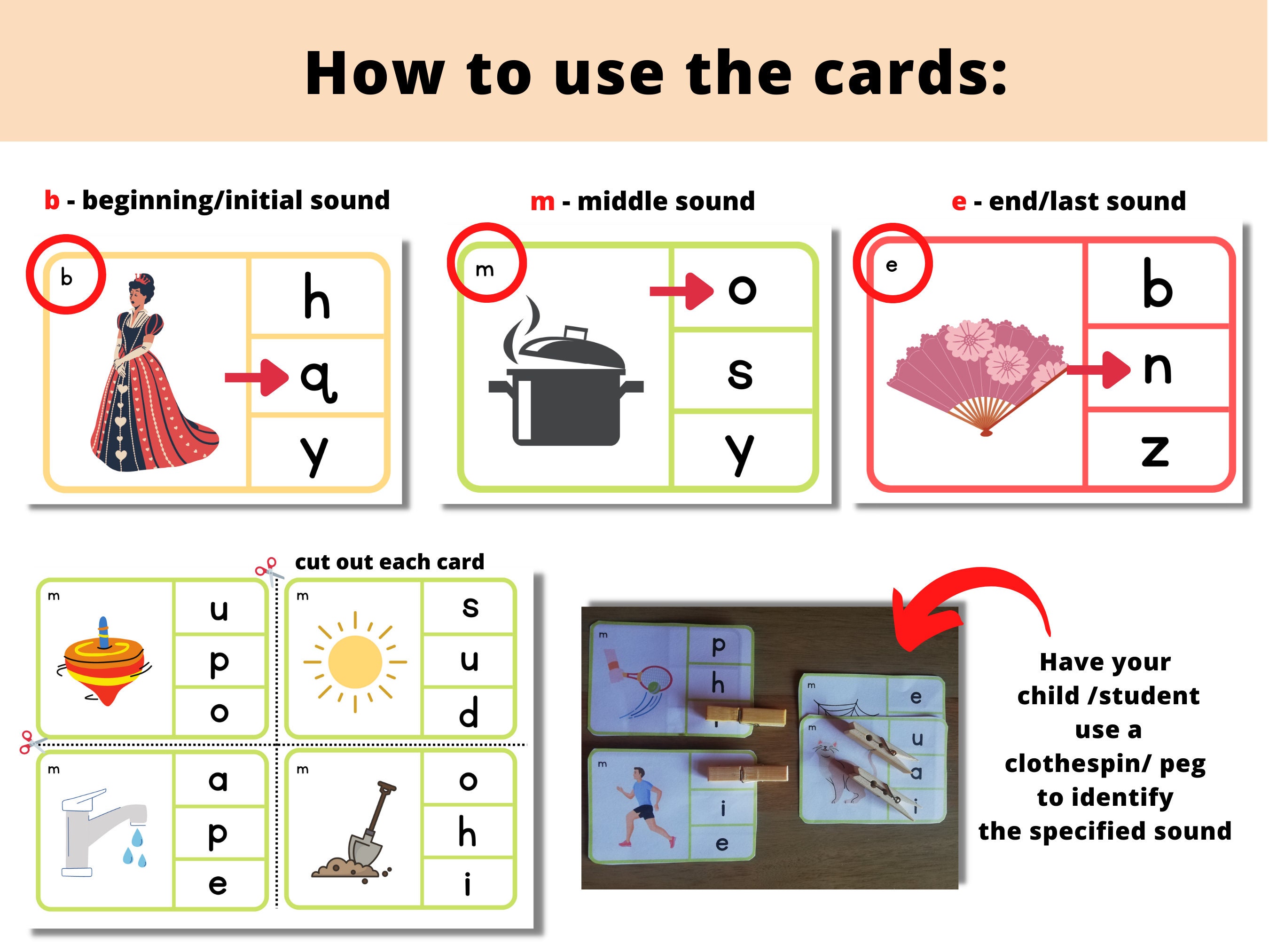 Beginning Middle End Sound Clip Cards Bundle Phonics Activity Alphabet ...