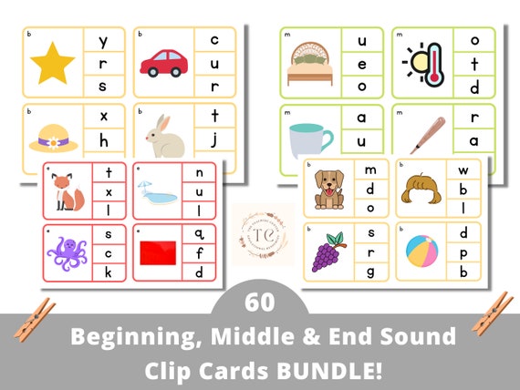 Beginning Middle End Sound. Clip Cards. Bundle. Phonics - Etsy