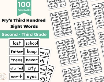 Fry's Second 100 Sight Words. Printable. Flashcards. Elementary School ...