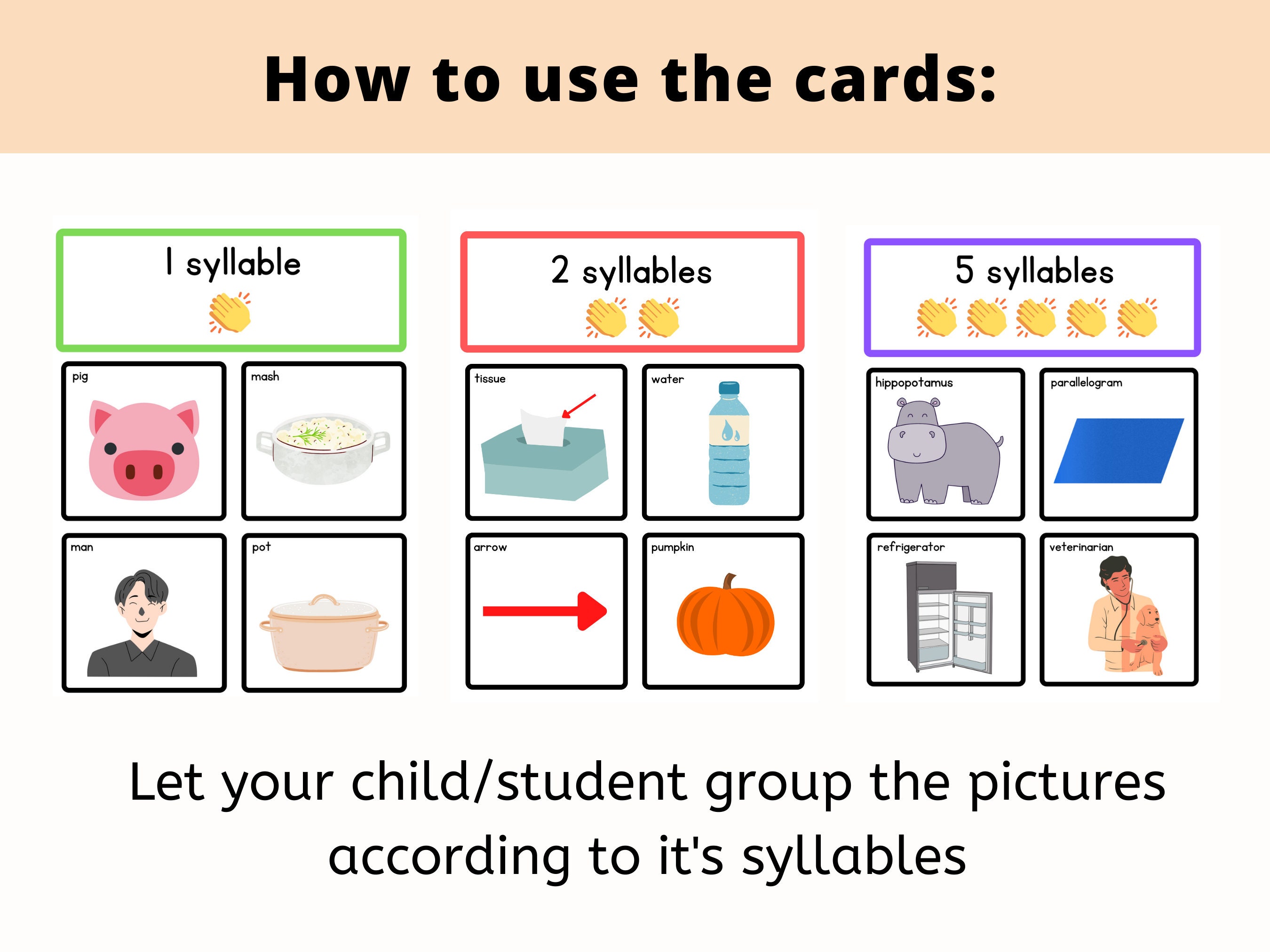 Sílabas. Paquete de sílabas. Tarjetas de clip de sílaba. Clasificación ...